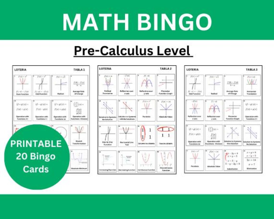 Math Bingo - Pre-calculus Level - Etsy