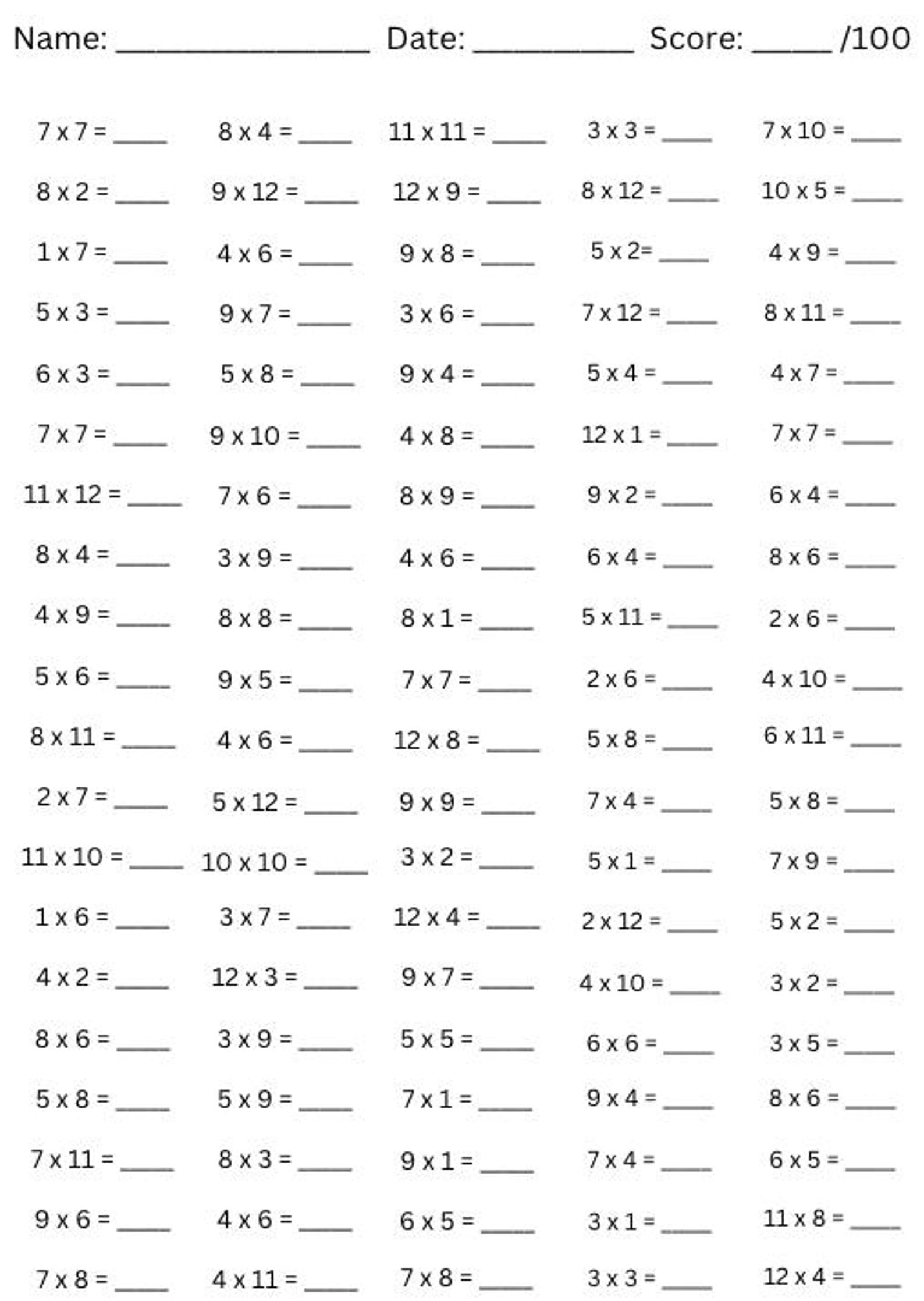 10 Multiplication Worksheets With Answer Key Included | Multiplication ...