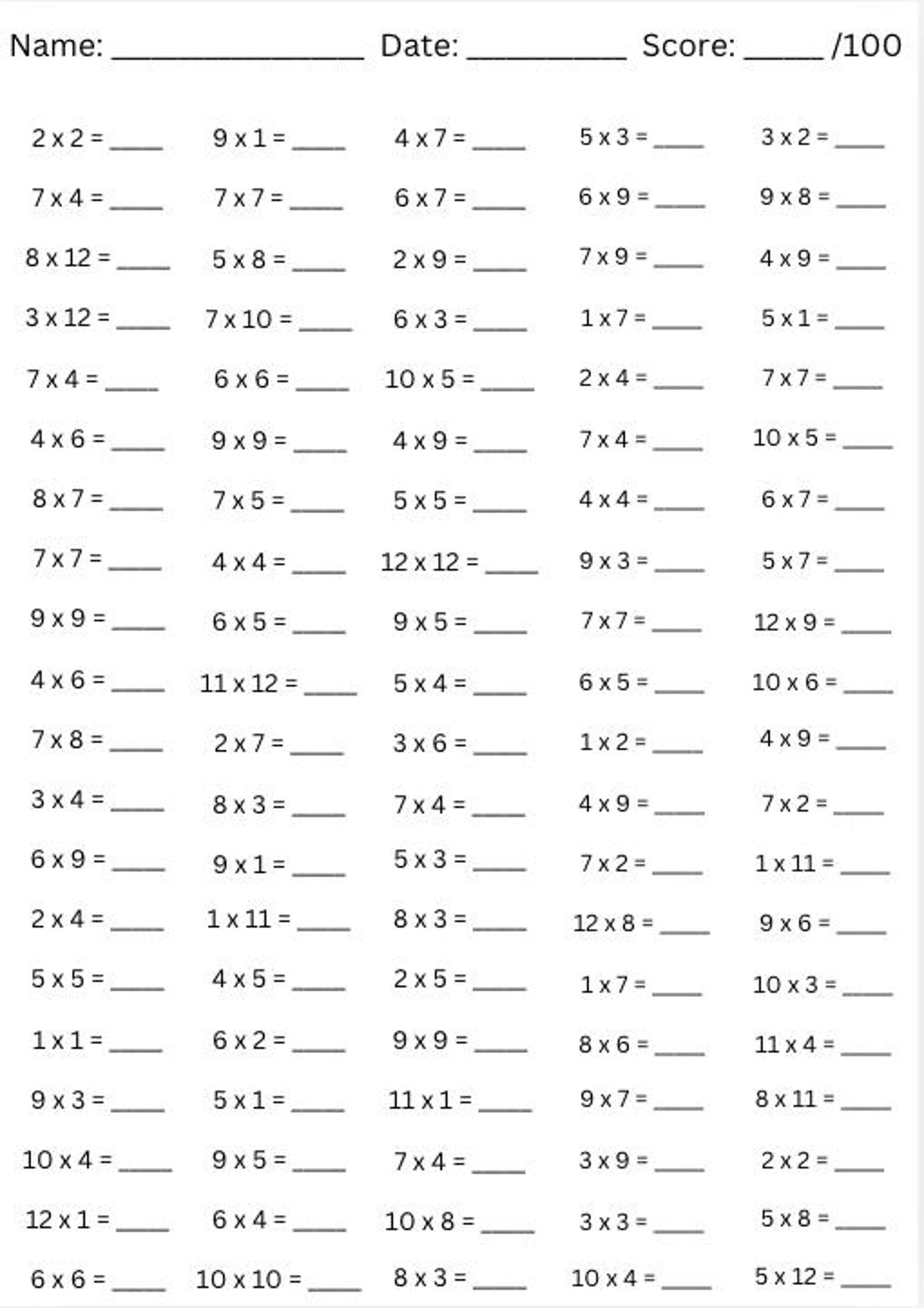 10 Multiplication Worksheets With Answer Key Included | Multiplication ...