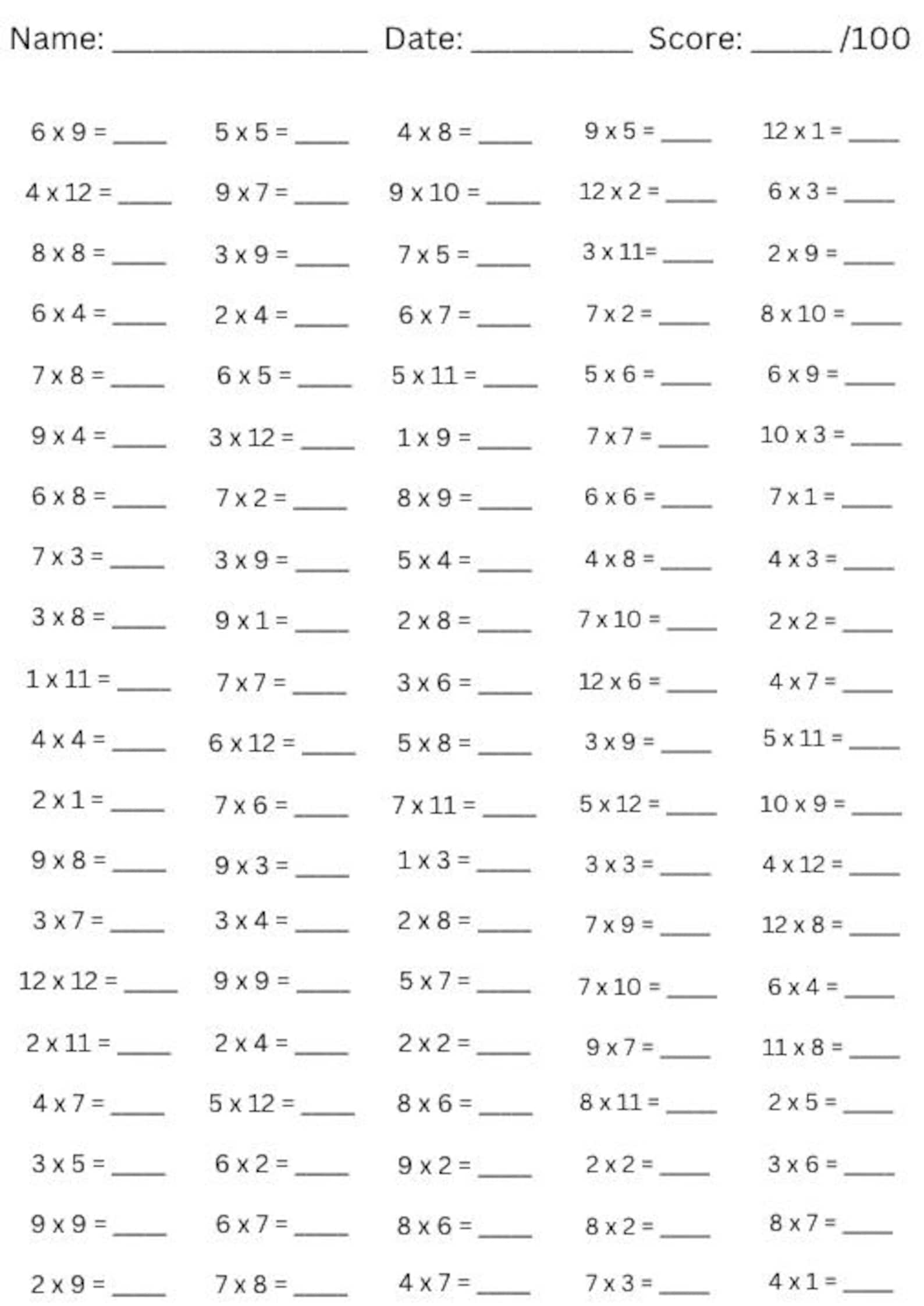 10 Multiplication Worksheets With Answer Key Included | Multiplication ...