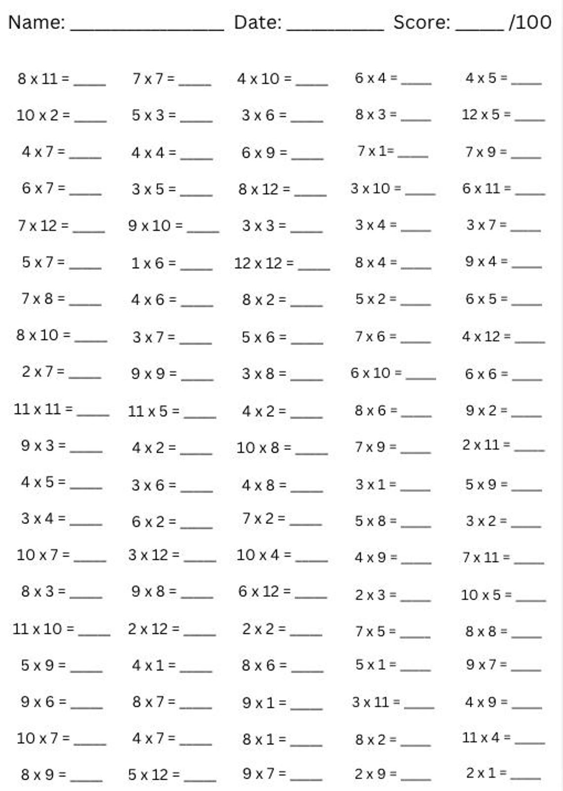 10 Multiplication Worksheets With Answer Key Included | Multiplication ...