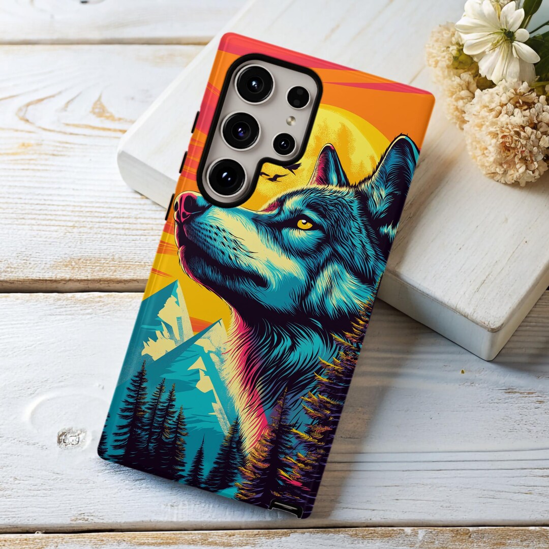 Majestic Wolf Portrait Phone Case With Vibrant Colors and Mountain ...