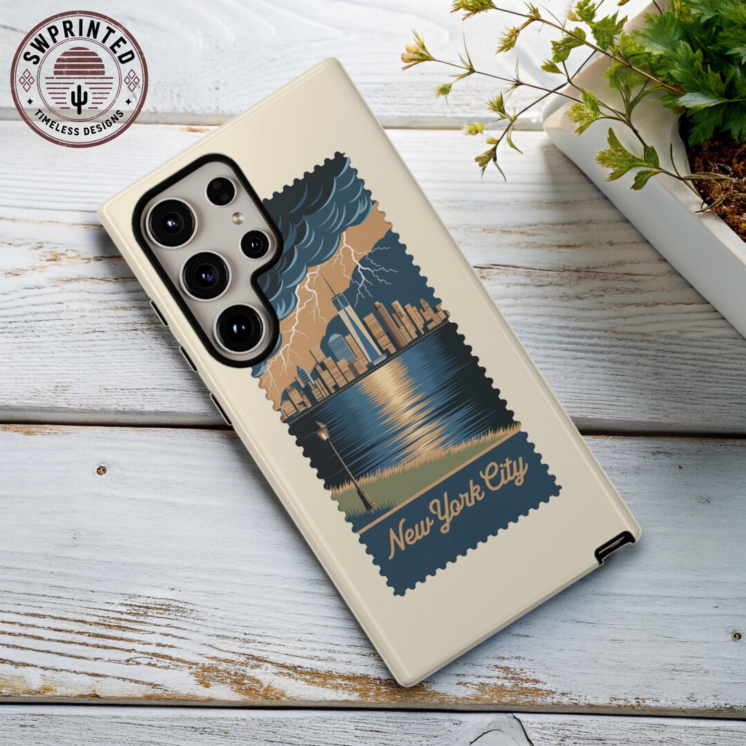 NYC Lightning Storm Skyline Travel Stamp Phone Case - Galaxy S25-S20 ...