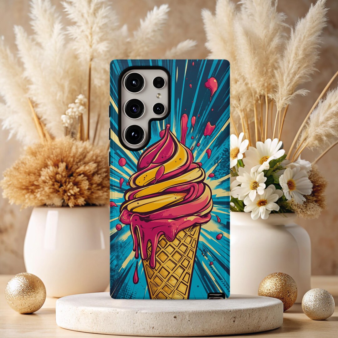 Cartoon Ice Cream Cone Phone Case With Bold Dripping Neon Swirls ...