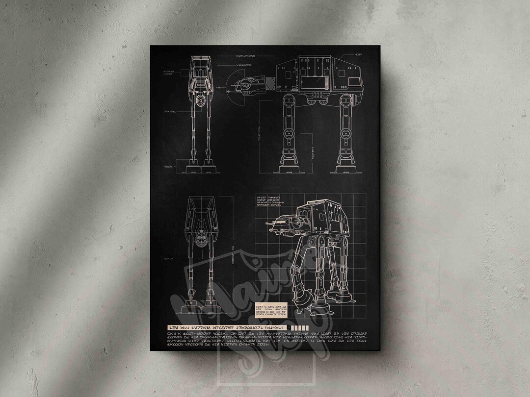 AT-AT Blueprint Canvas - Star Wars Art, Home Decor, Movie Lover Gift ...