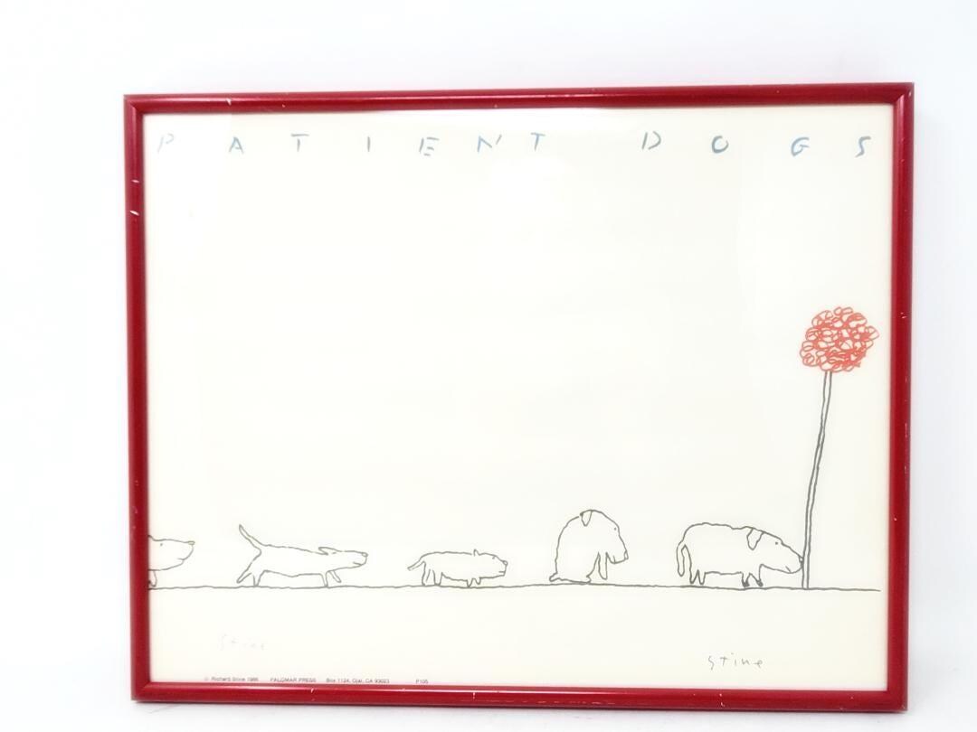 Richard Stine - Patient Dogs Signed Print 1986 Framed 14" X 11" Waiting ...