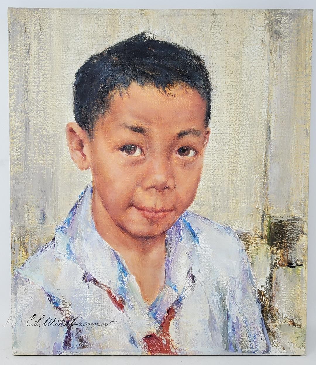 Vintage Boy Portrait Painting: Acrylic on Linen by Charles Winebrenner ...