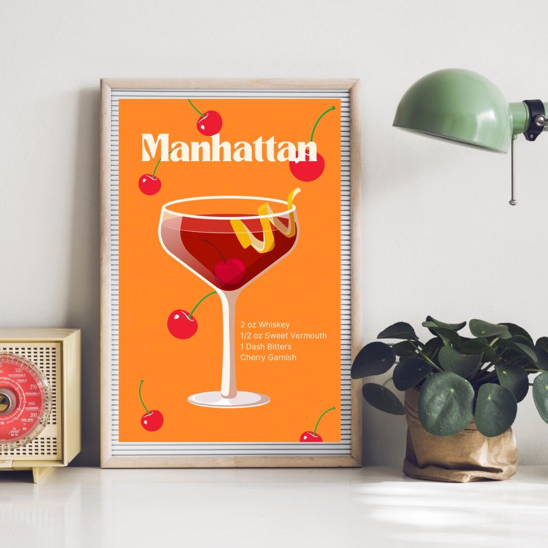 Manhattan Instant Download Bar Cart Sign | Cocktail Poster | Manhattan ...