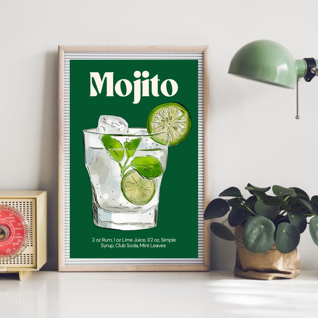 Mojito Instant Download Bar Cart Sign | Cocktail Poster | Mojito Lover ...