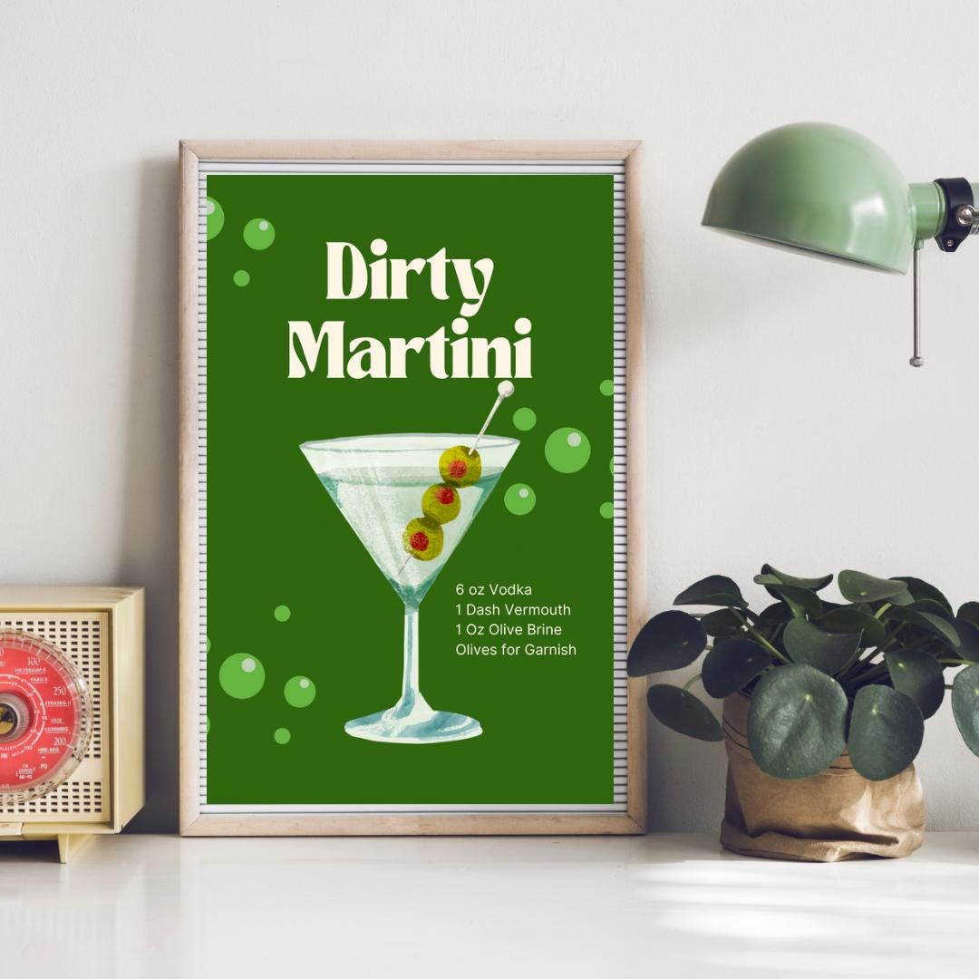 Dirty Martini Instant Download Bar Cart Sign | Cocktail Poster ...