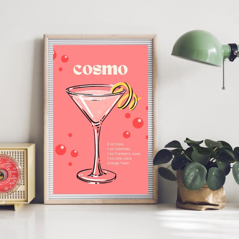 Cosmopolitan Instant Download Bar Cart Sign Cocktail Poster ...