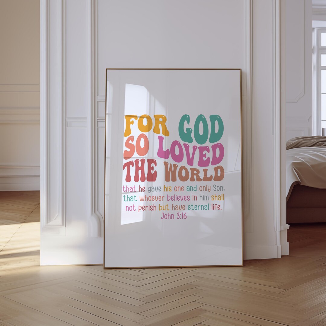 John 3 16 Quote Bible Verse Retro Groovy for God so Loved the World ...