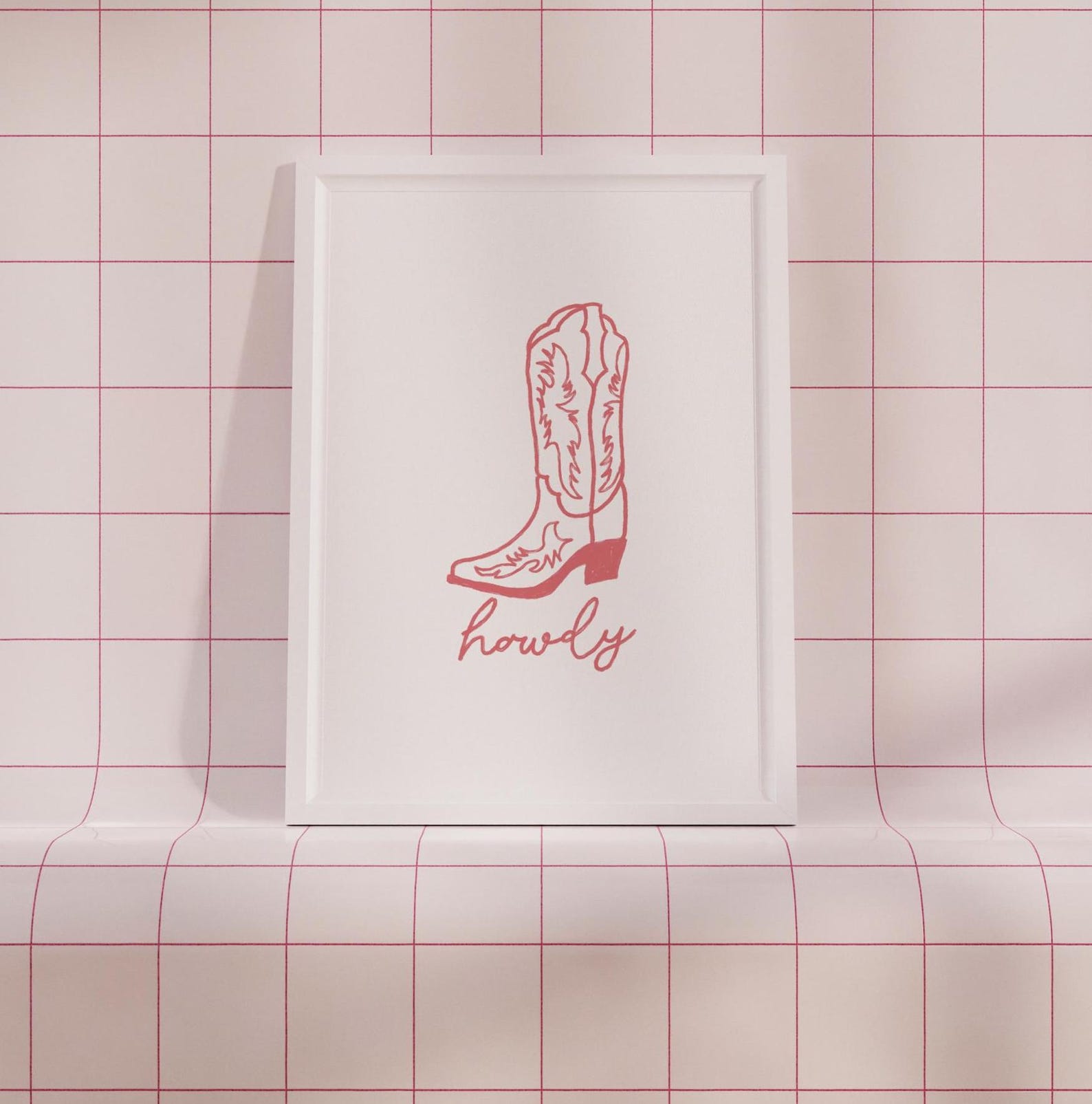 Howdy Cowboy Boots Cowgirl Drawing Pink Wall Poster Printable Western ...