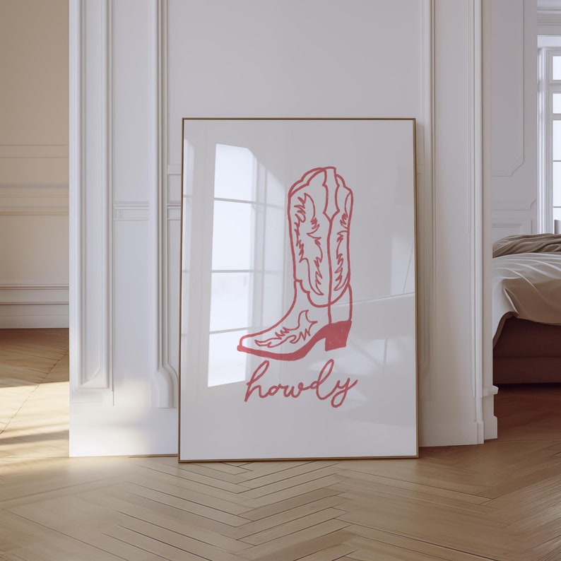 Howdy Cowboy Boots Cowgirl Drawing Pink Wall Art Printable Western ...