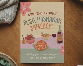 EDITABLE Rosh Hashanah Greetings, Jewish Holiday Card, Classy Retro ...