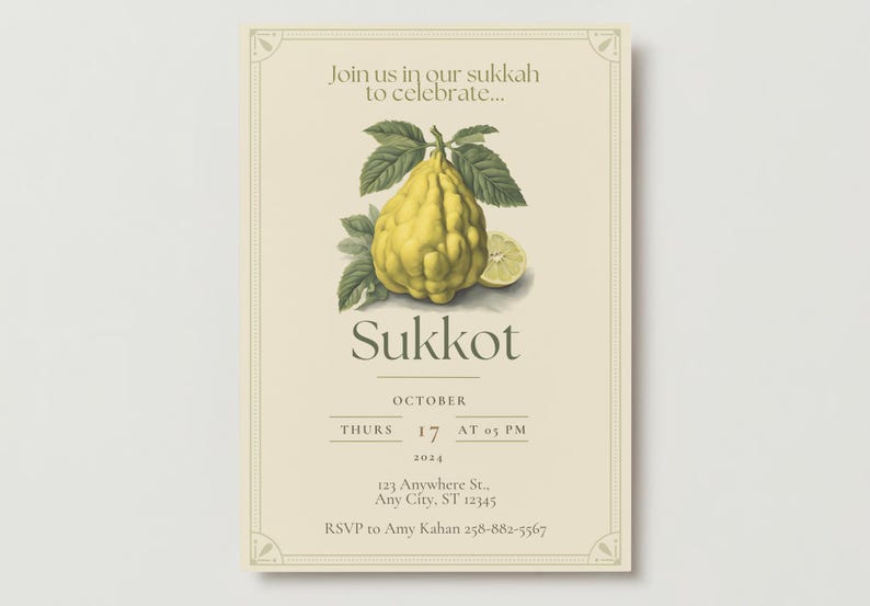 EDITABLE Sukkot Greetings, Jewish Holiday Card, Classy Retro Greetings ...