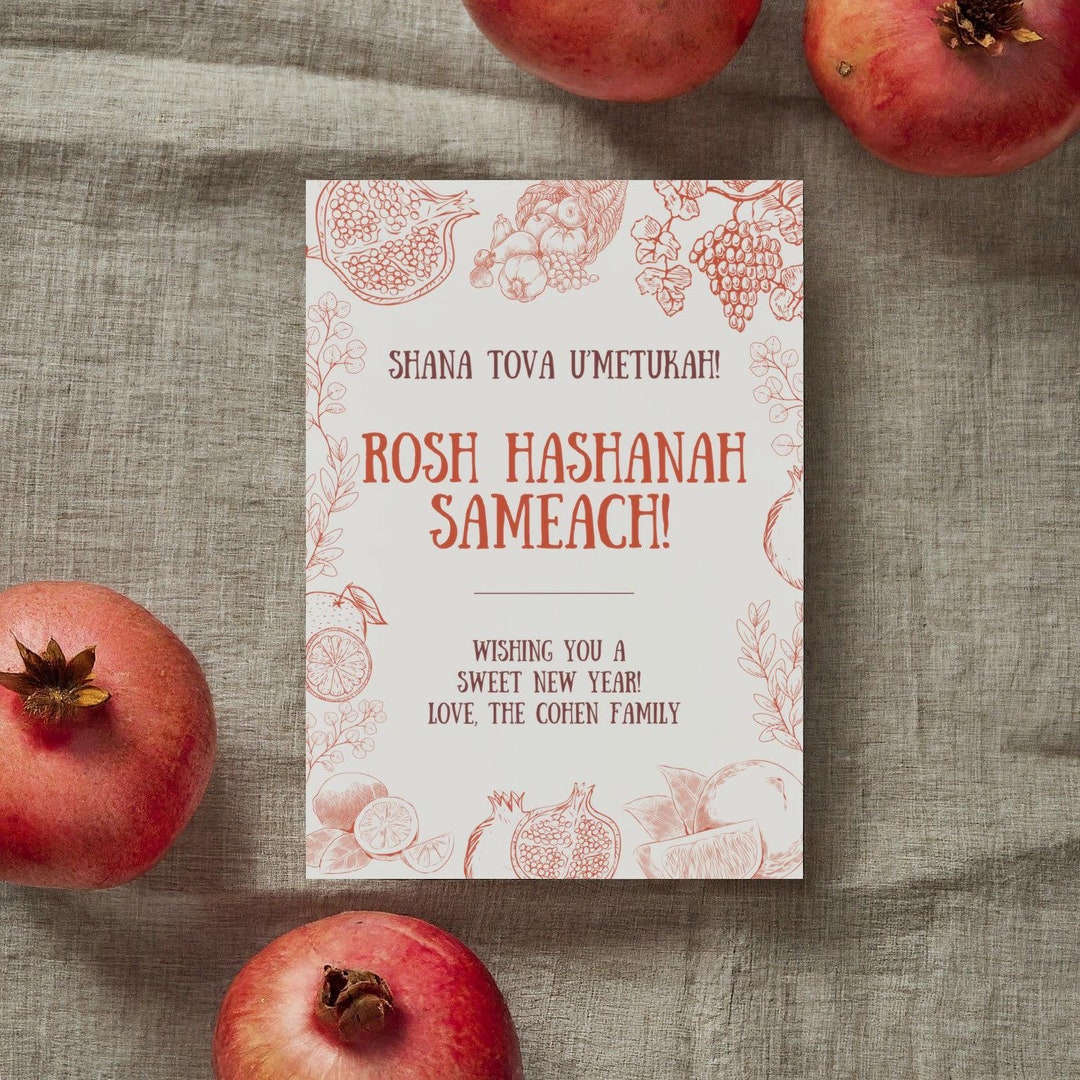 EDITABLE Rosh Hashanah Greetings, Jewish Holiday Card, Classy Retro ...