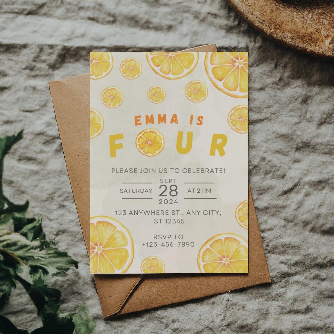 EDITABLE Lemon Birthday Invitation, Girl Birthday Invite, Retro Cute ...