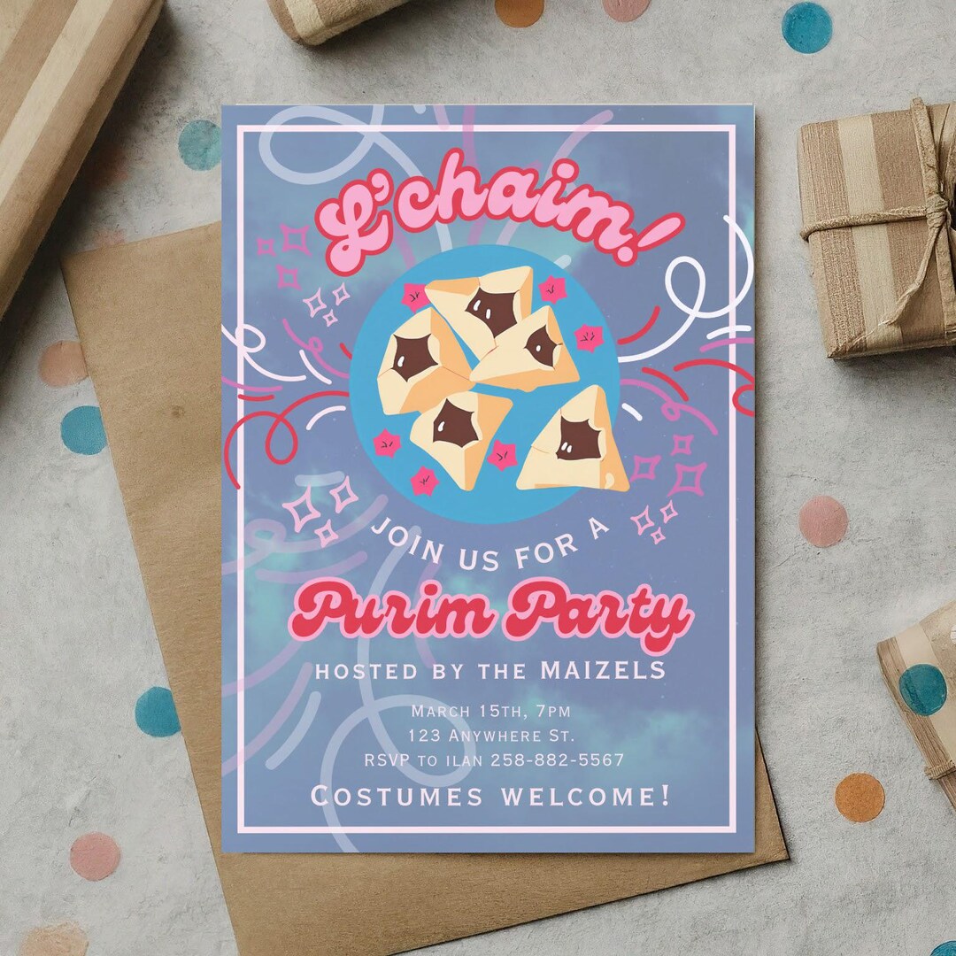 EDITABLE Purim Invitation, Purim Card, Jewish Holiday Card, Chag ...