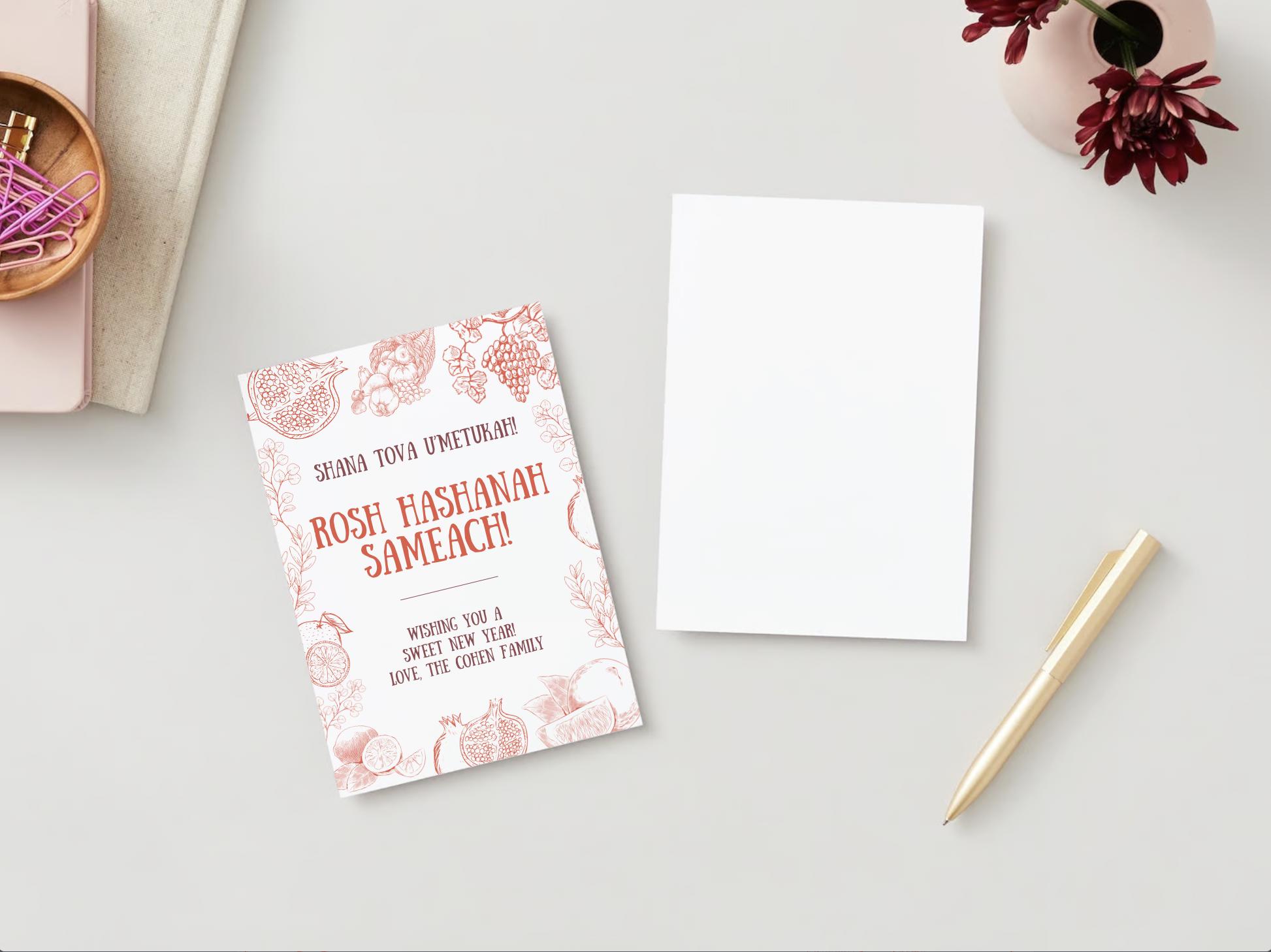 EDITABLE Rosh Hashanah Greetings, Jewish Holiday Card, Classy Retro ...