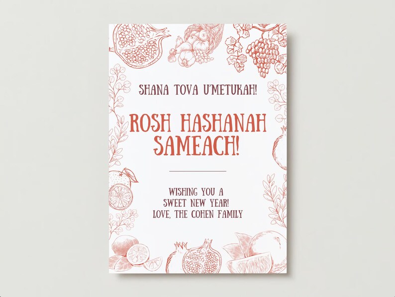 EDITABLE Rosh Hashanah Greetings, Jewish Holiday Card, Classy Retro ...