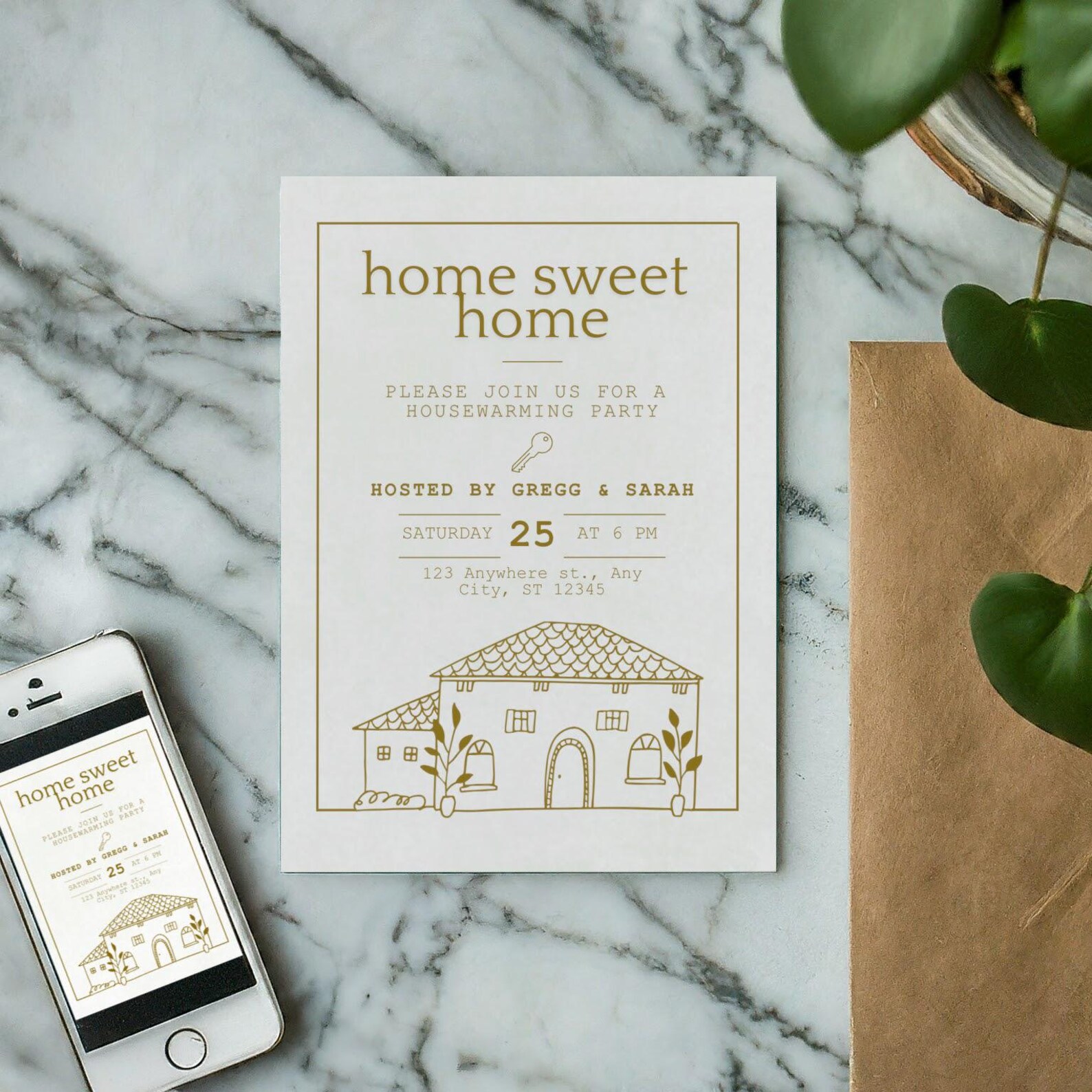 Editable Housewarming Party Invitation, Line Art Home (digital Download ...