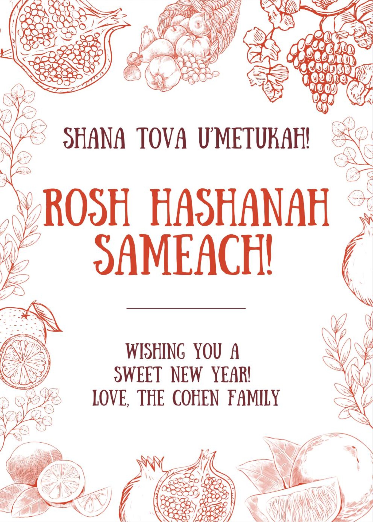 EDITABLE Rosh Hashanah Greetings, Jewish Holiday Card, Classy Retro ...