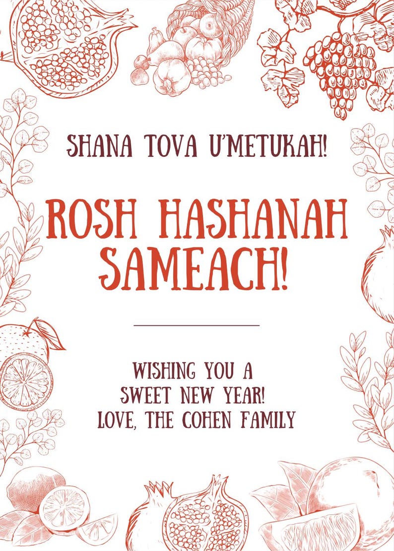 EDITABLE Rosh Hashanah Greetings, Jewish Holiday Card, Classy Retro ...