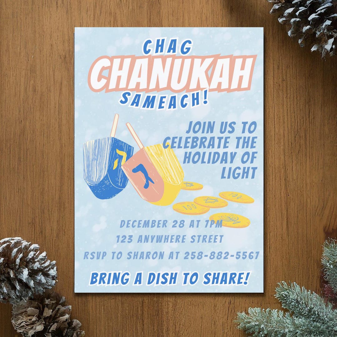 EDITABLE Hanukkah Invitation, Chanukah Card, Jewish Holiday Card, Chag ...