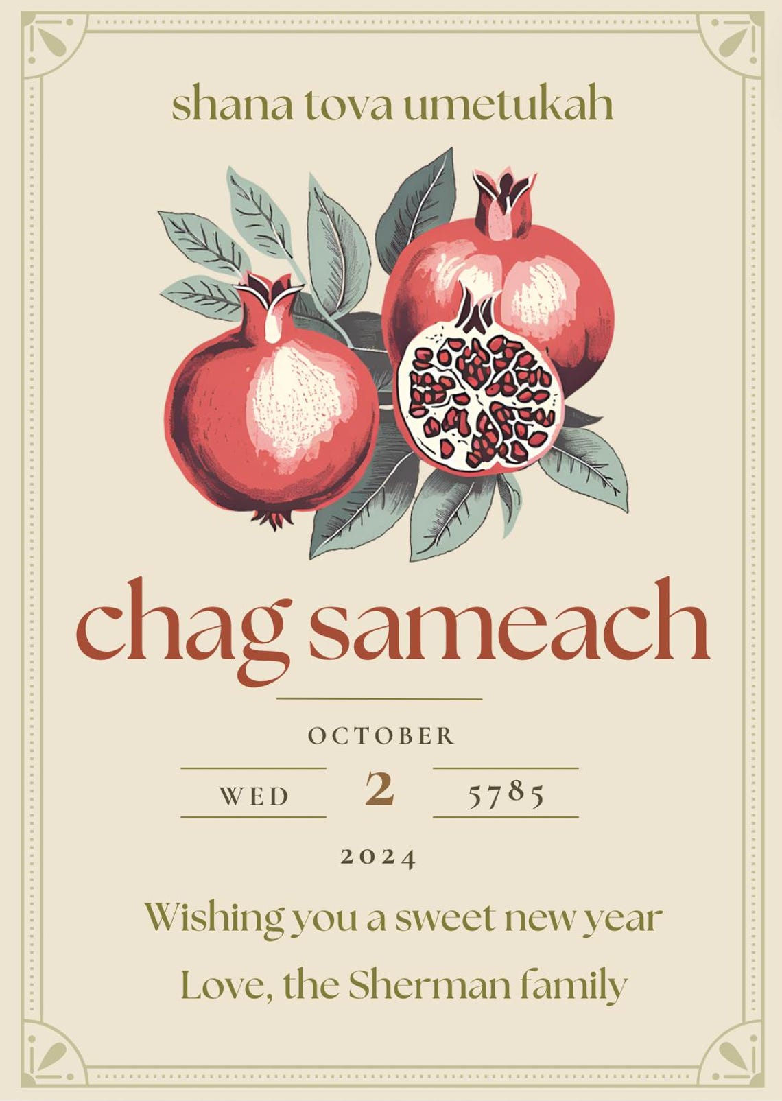 EDITABLE Rosh Hashanah Greetings, Jewish Holiday Card, Classy Retro ...