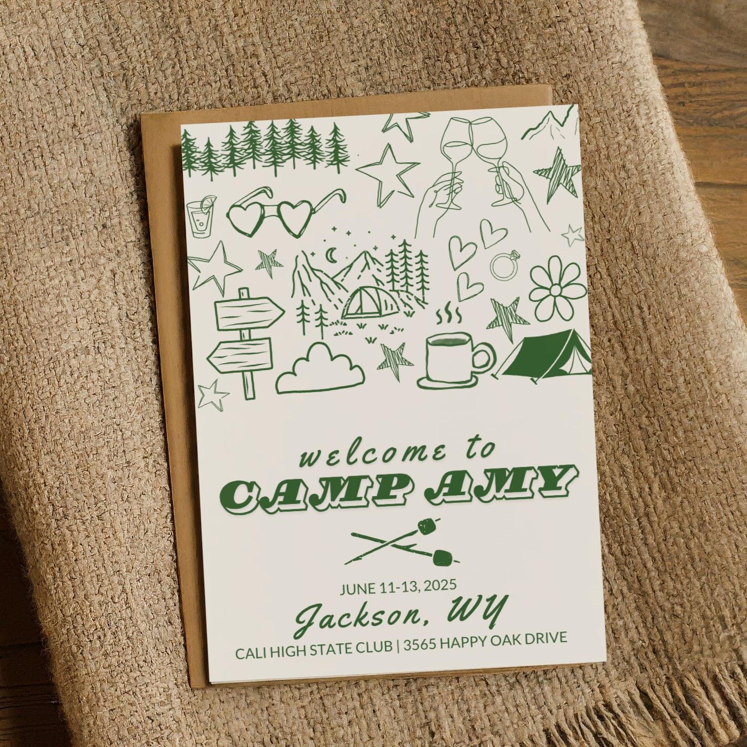 EDITABLE Camp Theme Bachelorette Invite Template, Nature Bachelorette ...