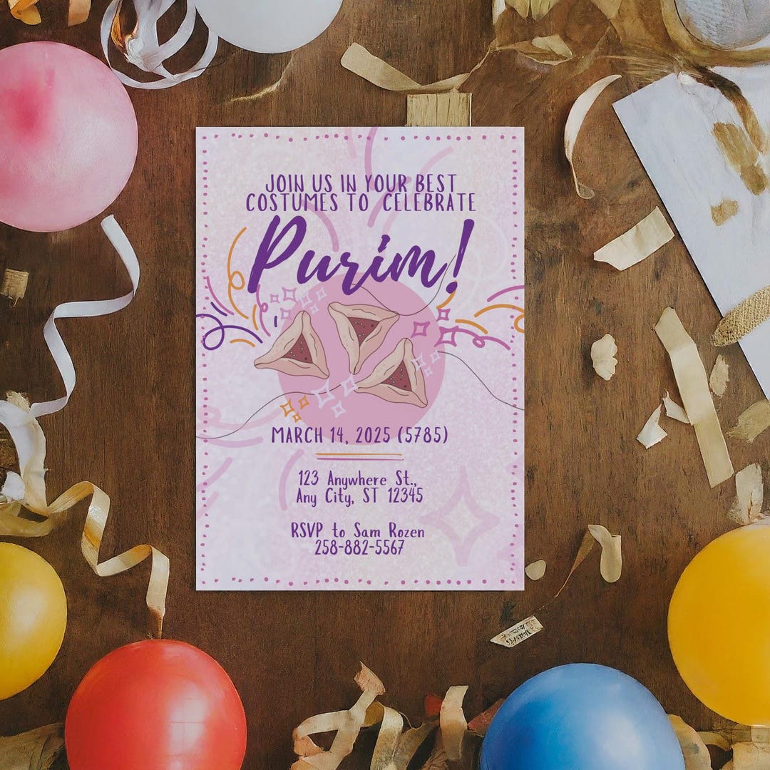 EDITABLE Purim Invitation, Purim Card, Jewish Holiday Card, Chag ...