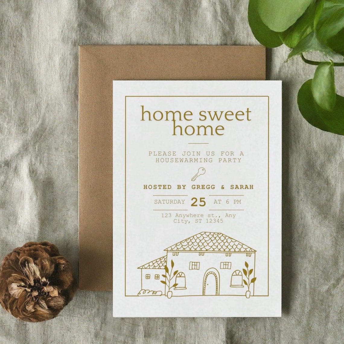 Editable Housewarming Party Invitation, Line Art Home (digital Download ...