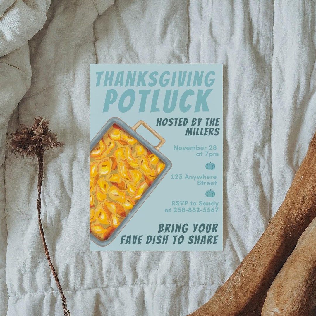EDITABLE Thanksgiving Potluck Invitation, Holiday Greeting Card, Line ...