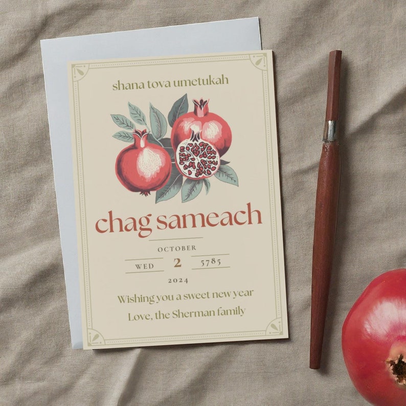 EDITABLE Rosh Hashanah Greetings, Jewish Holiday Card, Classy Retro ...