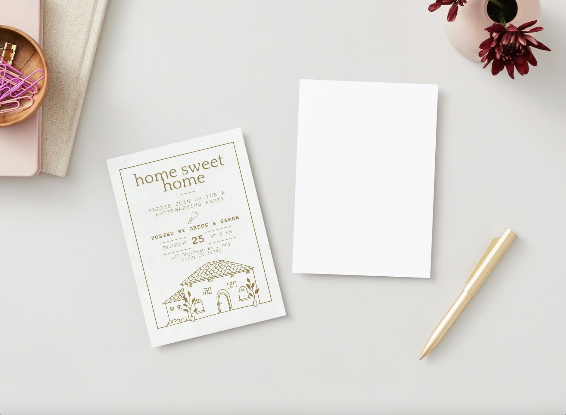 Editable Housewarming Party Invitation, Line Art Home (digital Download ...
