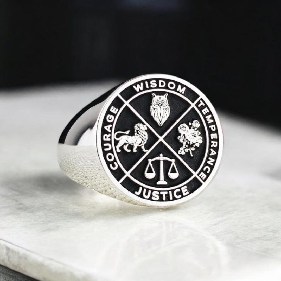 Wisdom Stoic Ring,stoic Cardinal Ring,justice Wisdom Temperance Courage ...