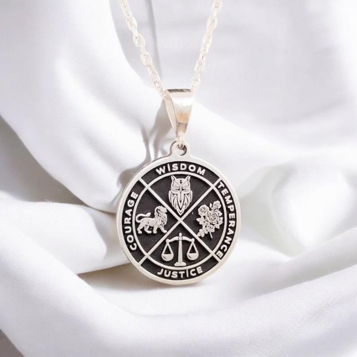 The Cardinal Virtues Stoic Necklace,justice Wisdom Temperance Courage ...