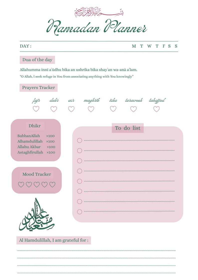 Ramadan Planner Template 2026 | Printable PDF | Quran & Prayer Tracker ...
