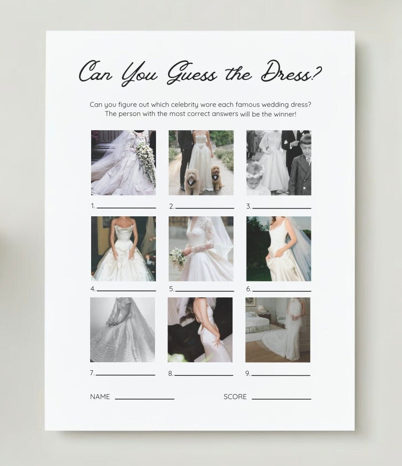 Guess the Dress Bridal Shower Game Template - Etsy