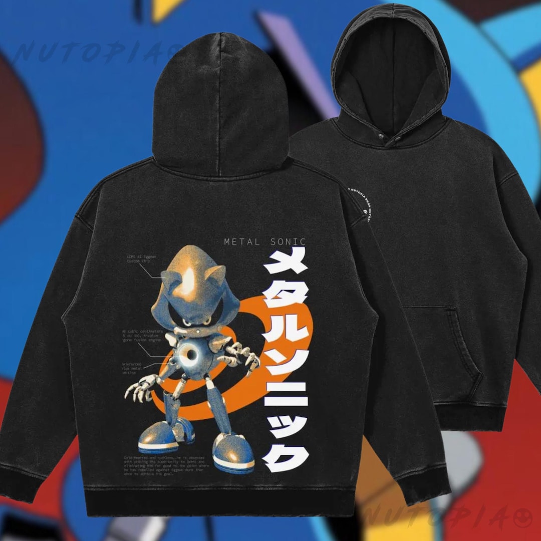 Metal Sonic Sega Dreamcast Oversized Washed Unisex Hoodie Snap Collar ...