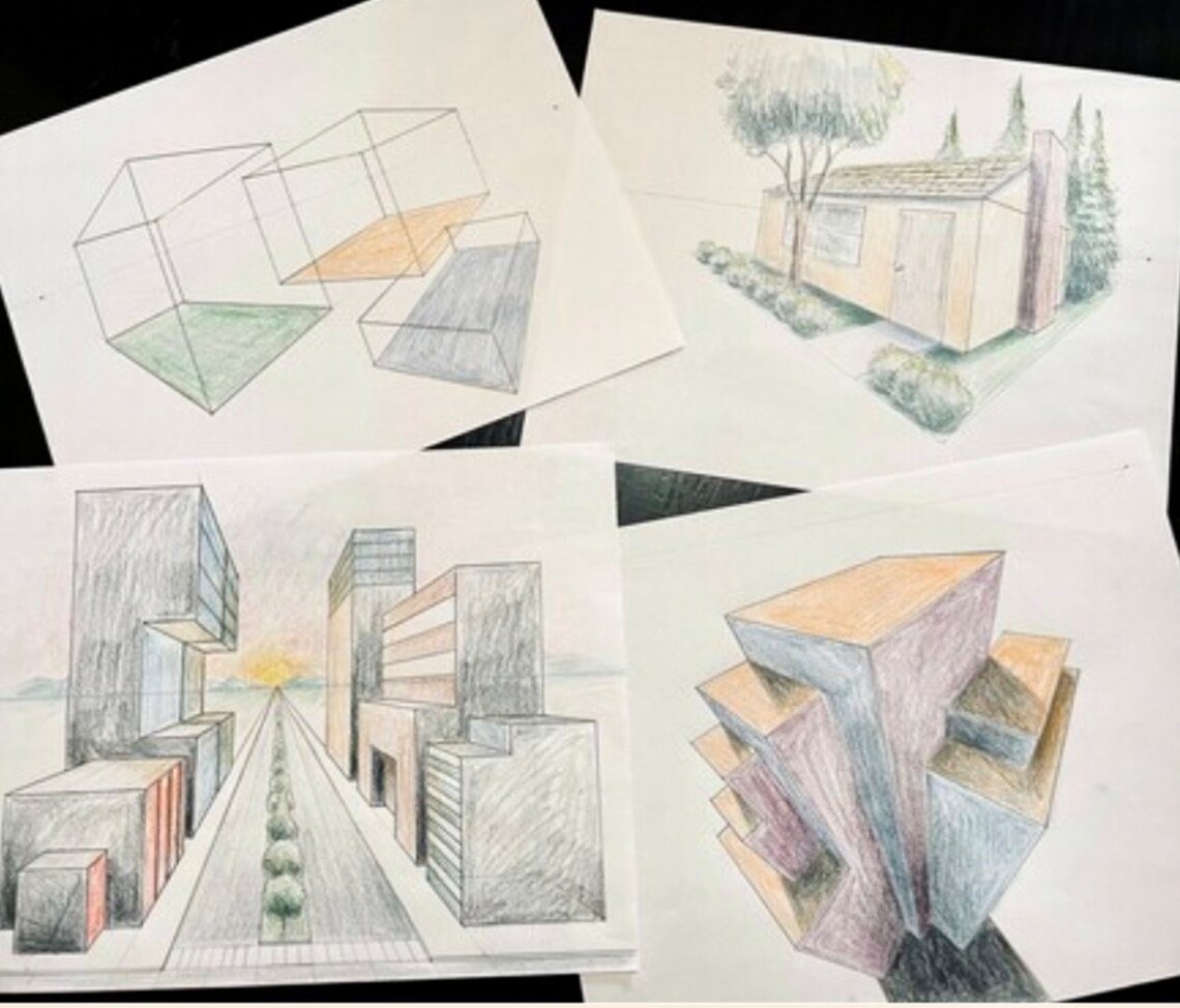 Three-point Perspective Drawing Video and Outline | Art Lesson 5 of 5 ...