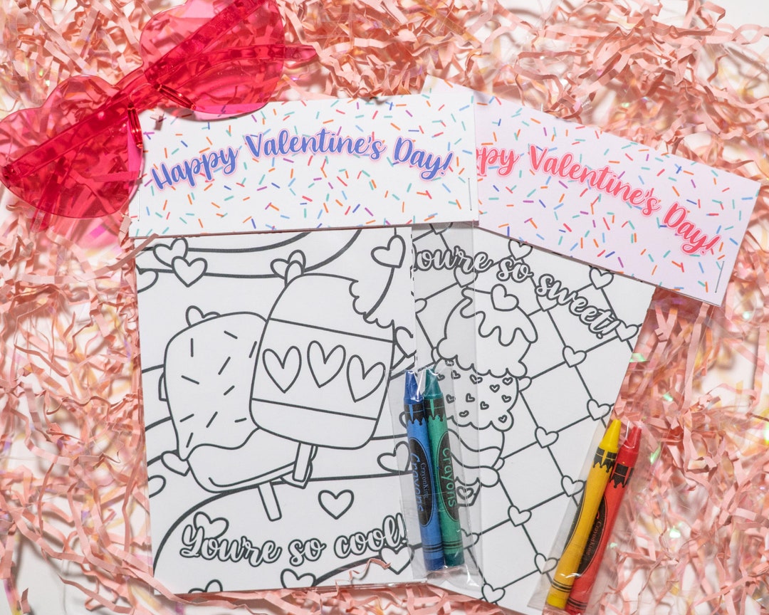 Ice Cream Valentine Coloring Sheet Favors: Classroom Gift With Crayons ...