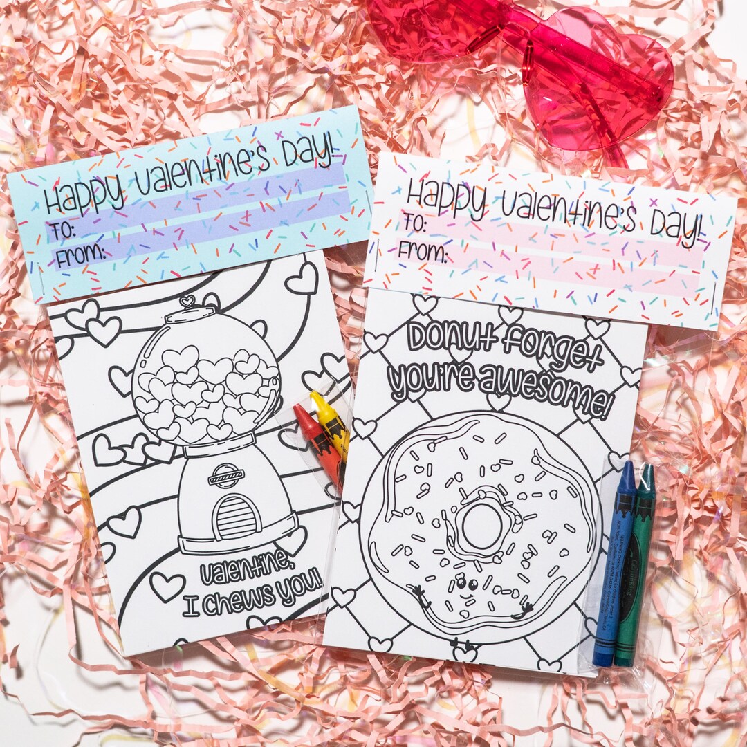 Mini Valentine's Coloring Sheets: Donut & Gumball, Kids Party Favors - Etsy