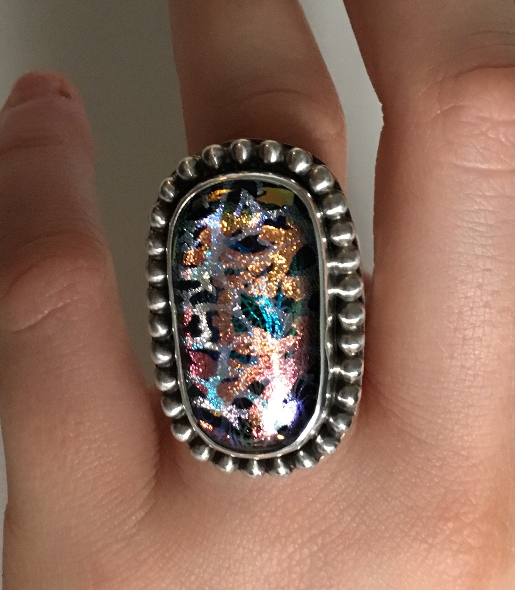 Holographic Color Changing Dichroic Glass Ring Handmade Dichroic Glass ...