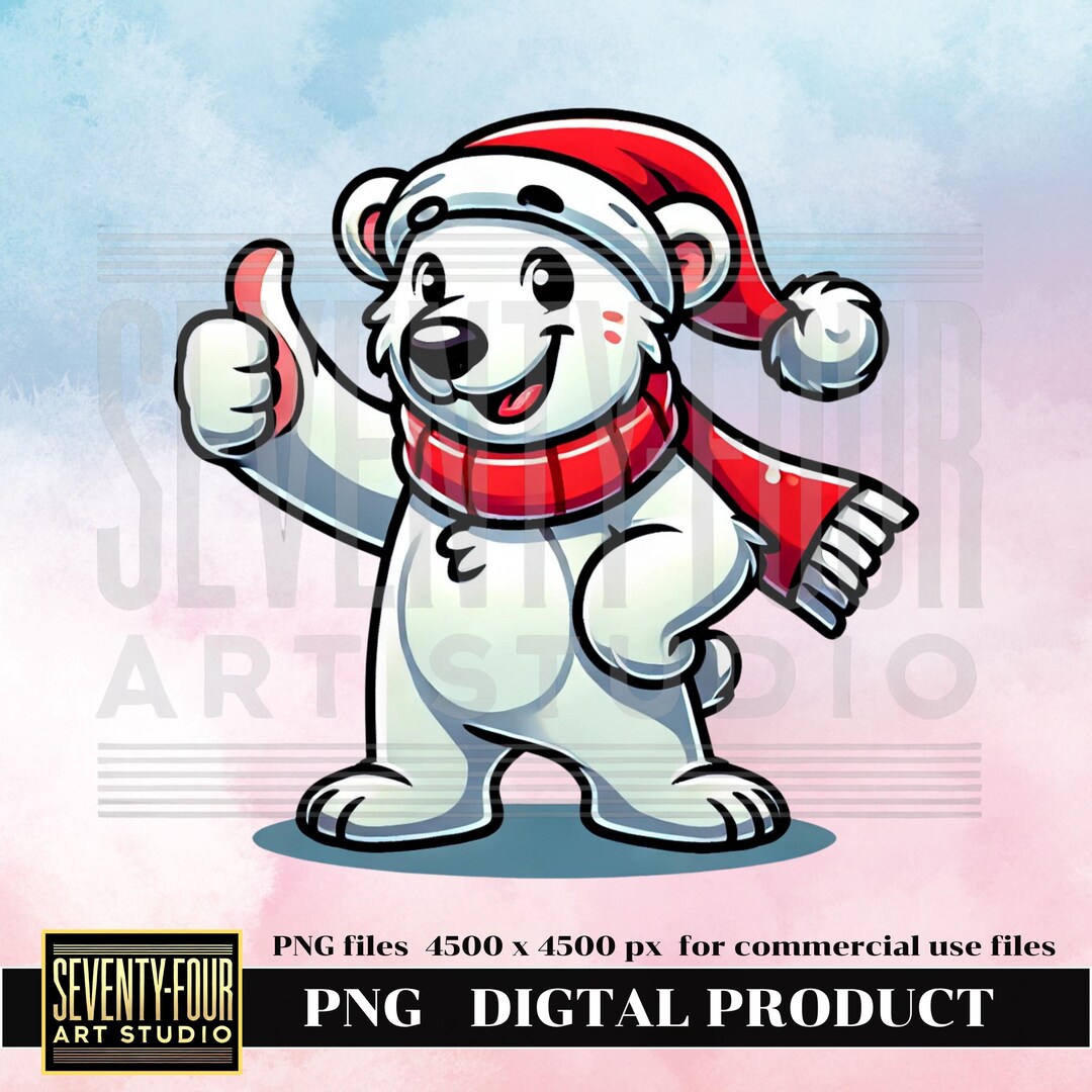 Christmas Polar Bear PNG Clipart, Santa Hat and Scarf (digital Download ...
