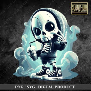 Chill Skeleton Character PNG & SVG - Cool Skeleton With Drink Clipart ...