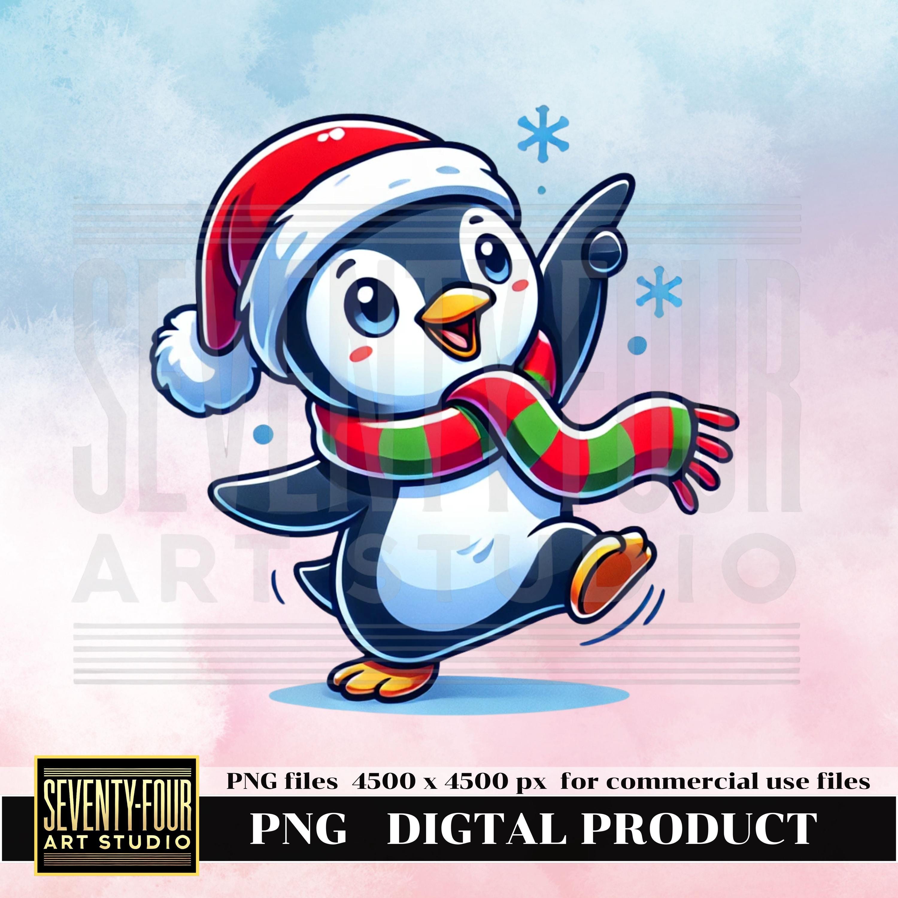 Festive Penguin With Christmas Hat and Scarf PNG Clip Art - Etsy