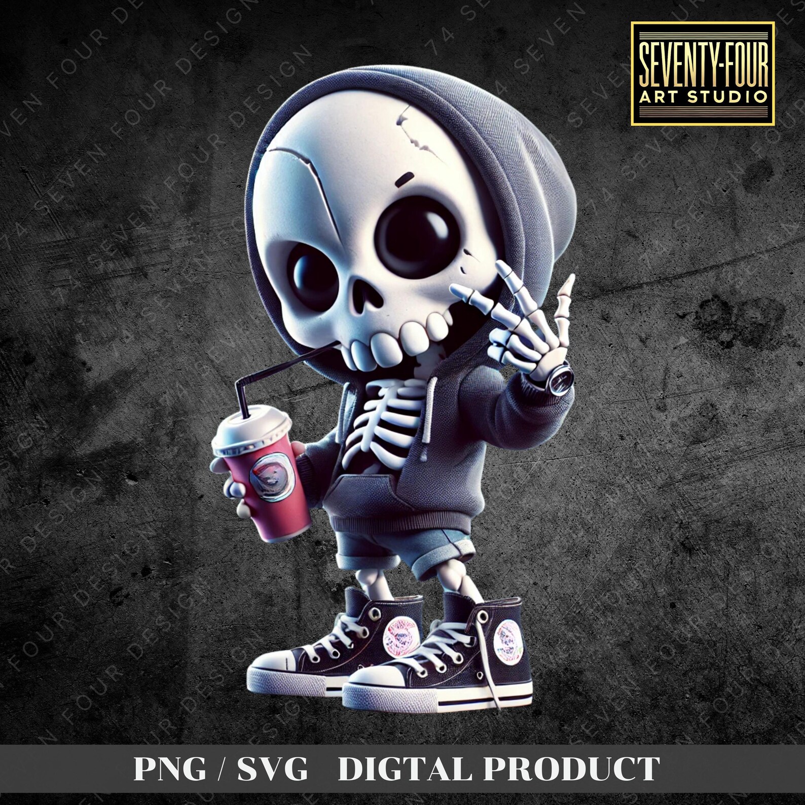 Chill Skeleton Character PNG & SVG - Cool Skeleton With Drink Clipart ...