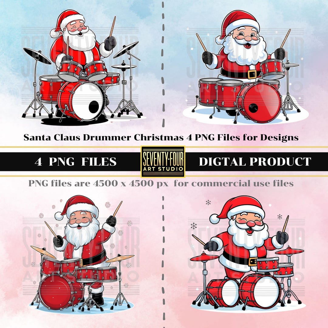 Santa Claus Drummer Christmas 4 PNG Files for Christmas Designs ...